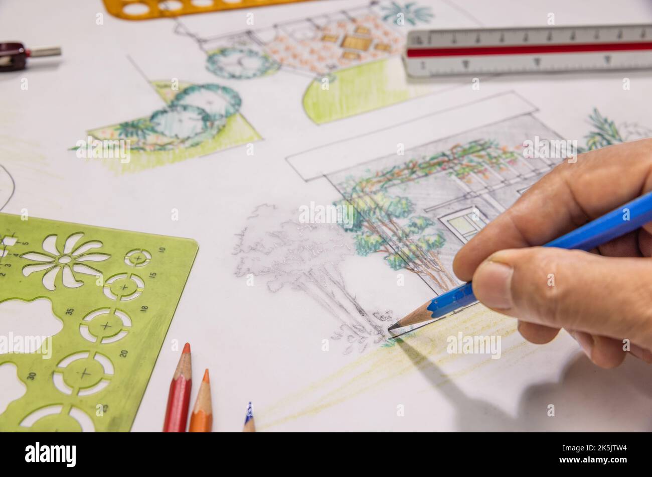 Landscape architect student learning garden plan design Stock Photo - Alamy Landscape architect student learning garden plan design Stock Photo - Alamy