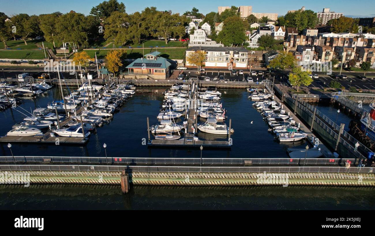 Aerial view of the Marina and Waterfront in Perth Amboy, NJ in the ...