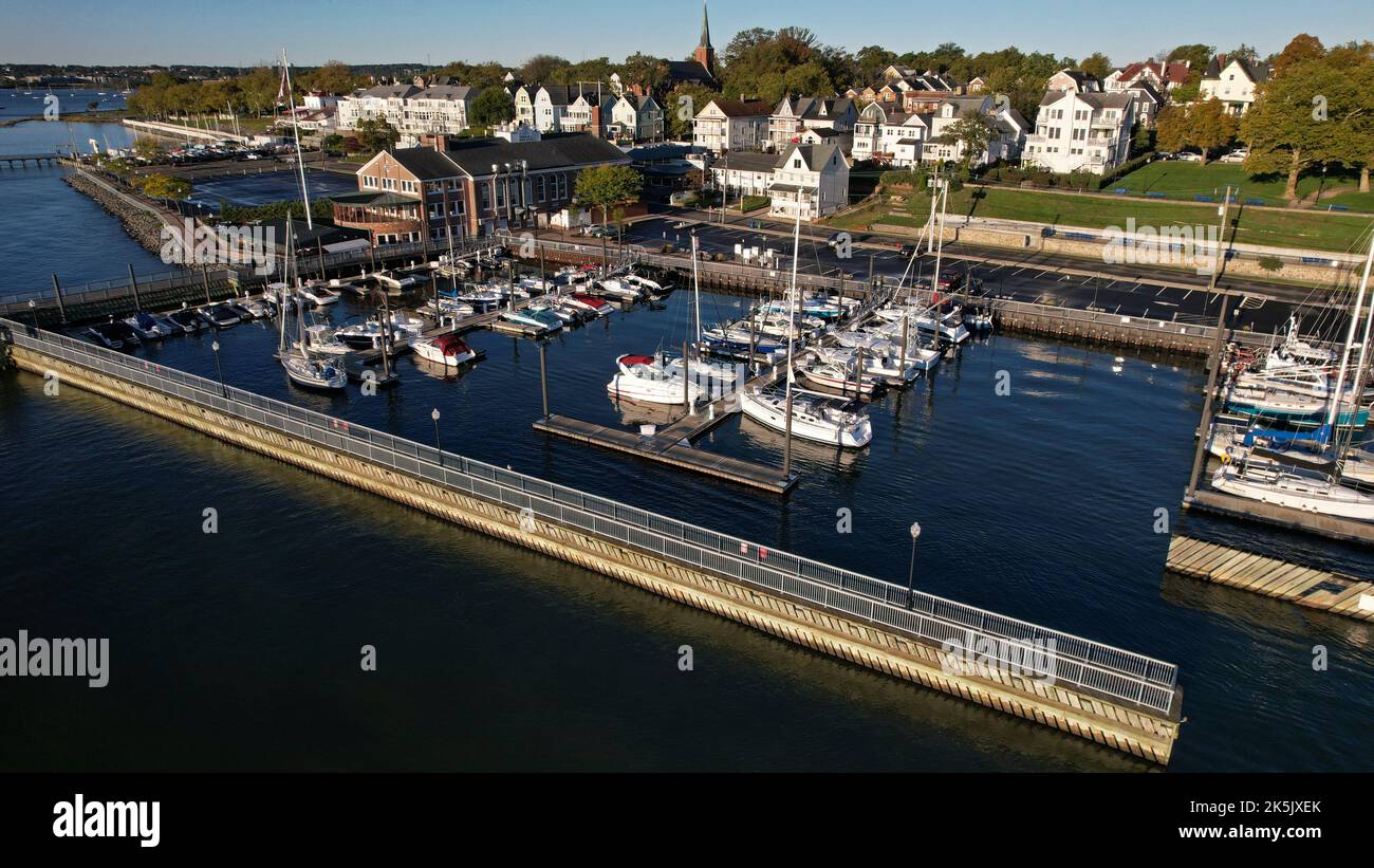 Aerial view of the Marina and Waterfront in Perth Amboy, NJ in the ...