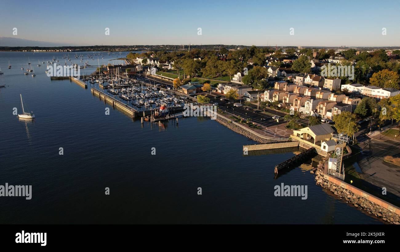 Aerial view of the Marina and Waterfront in Perth Amboy, NJ in the ...