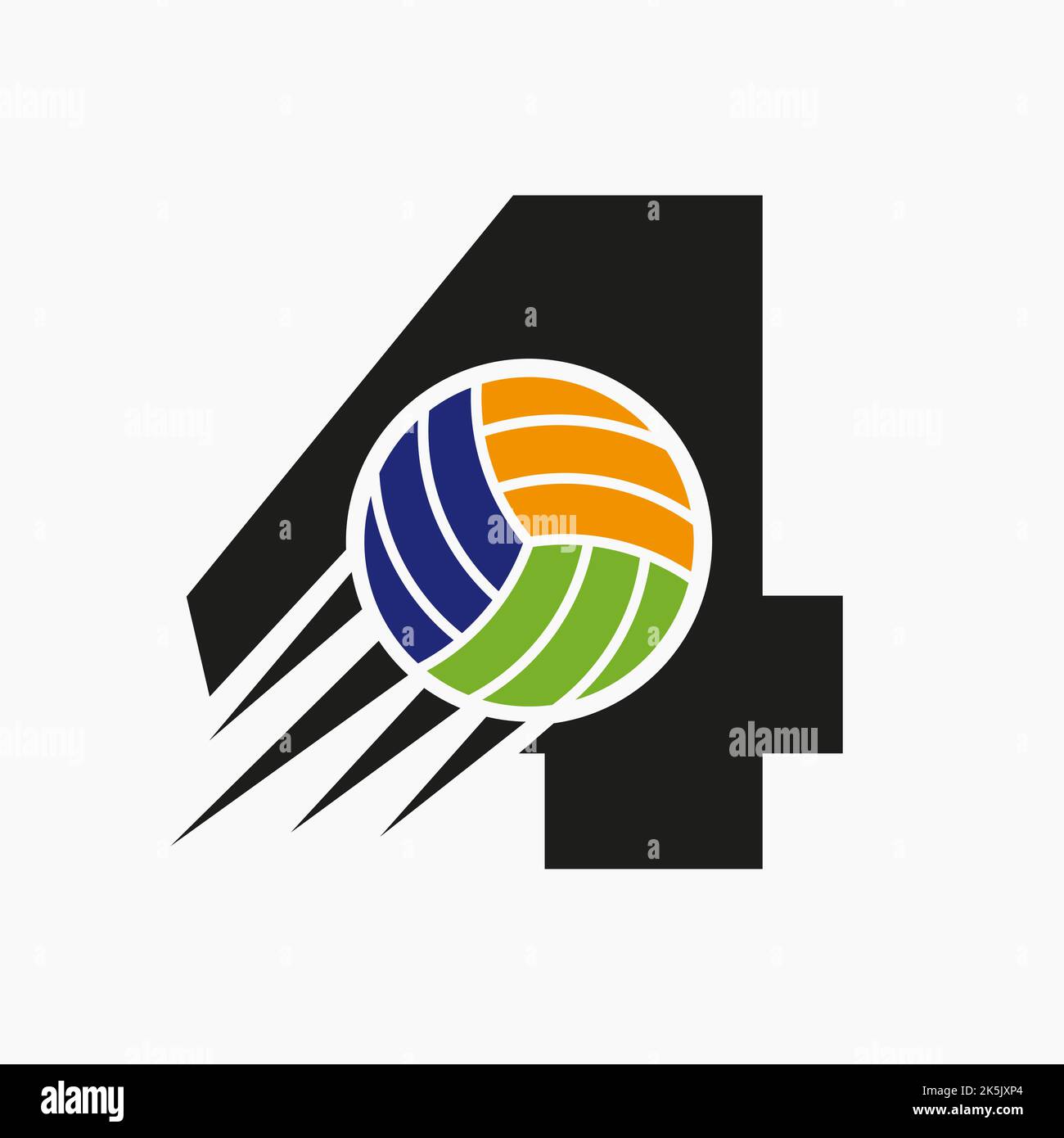 Initial Letter 4 Volleyball Logo Concept With Moving Volley Ball Icon ...