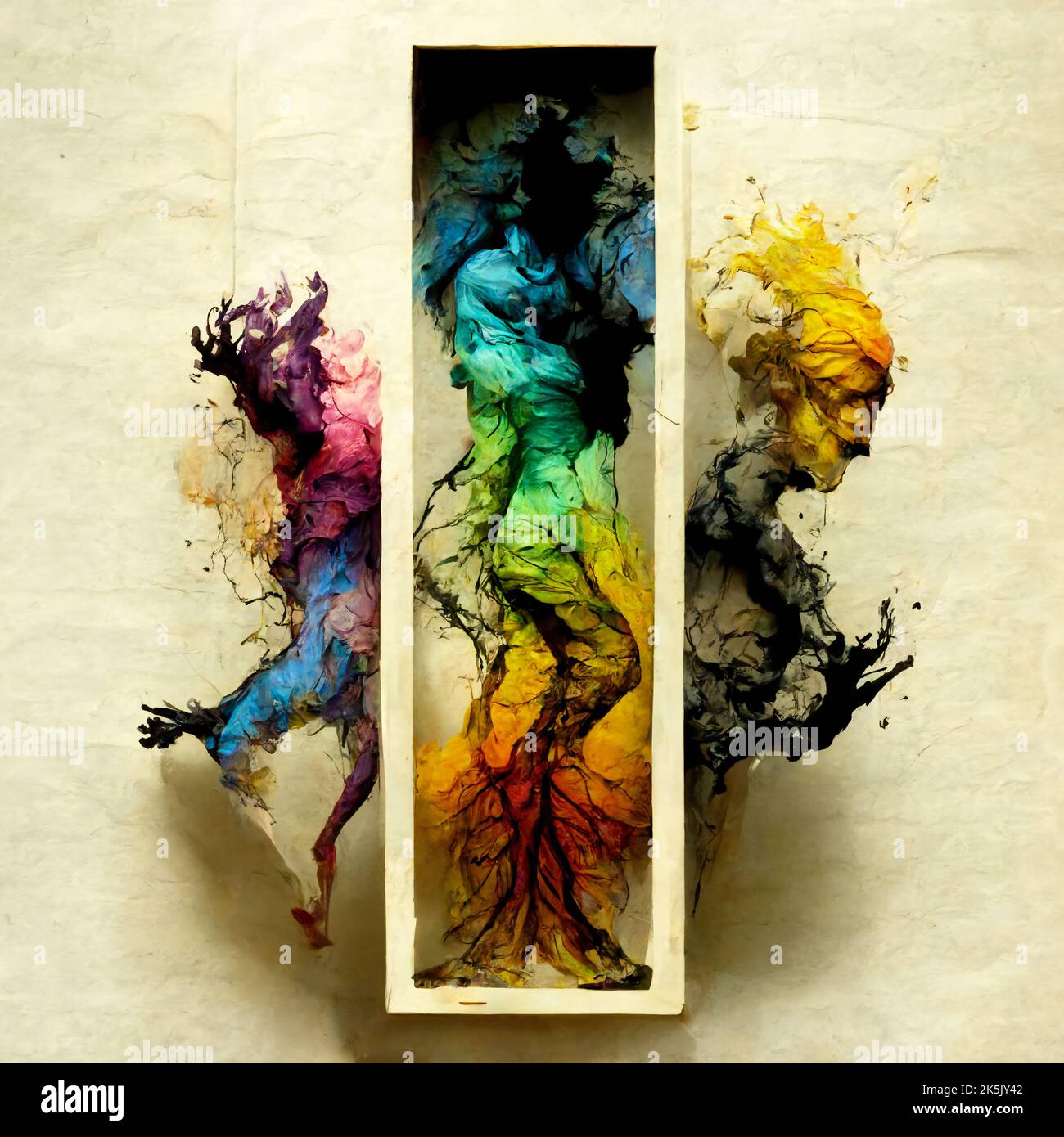 A sequence of ink blot art images based on color, a central shape and ...