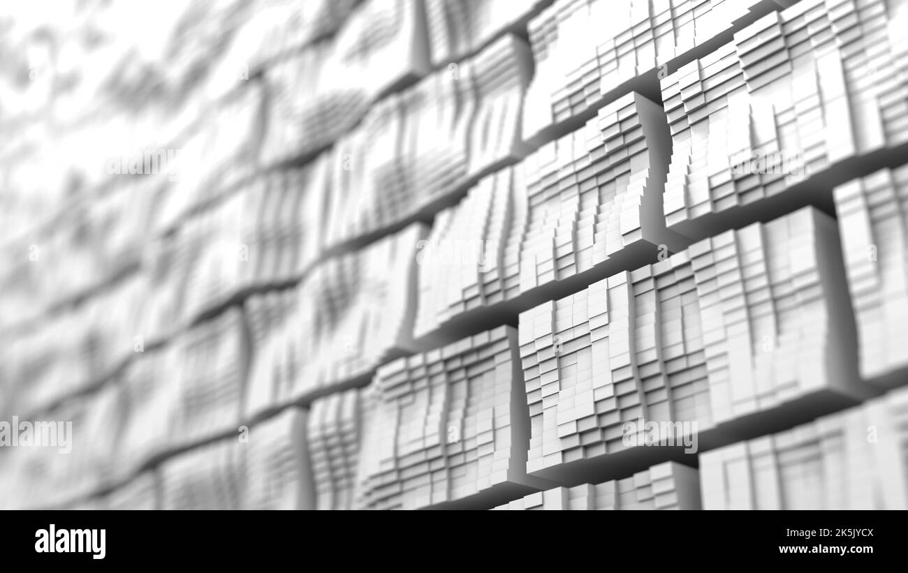 3D rendering of plain brick wall with irregular geometric surface in ...