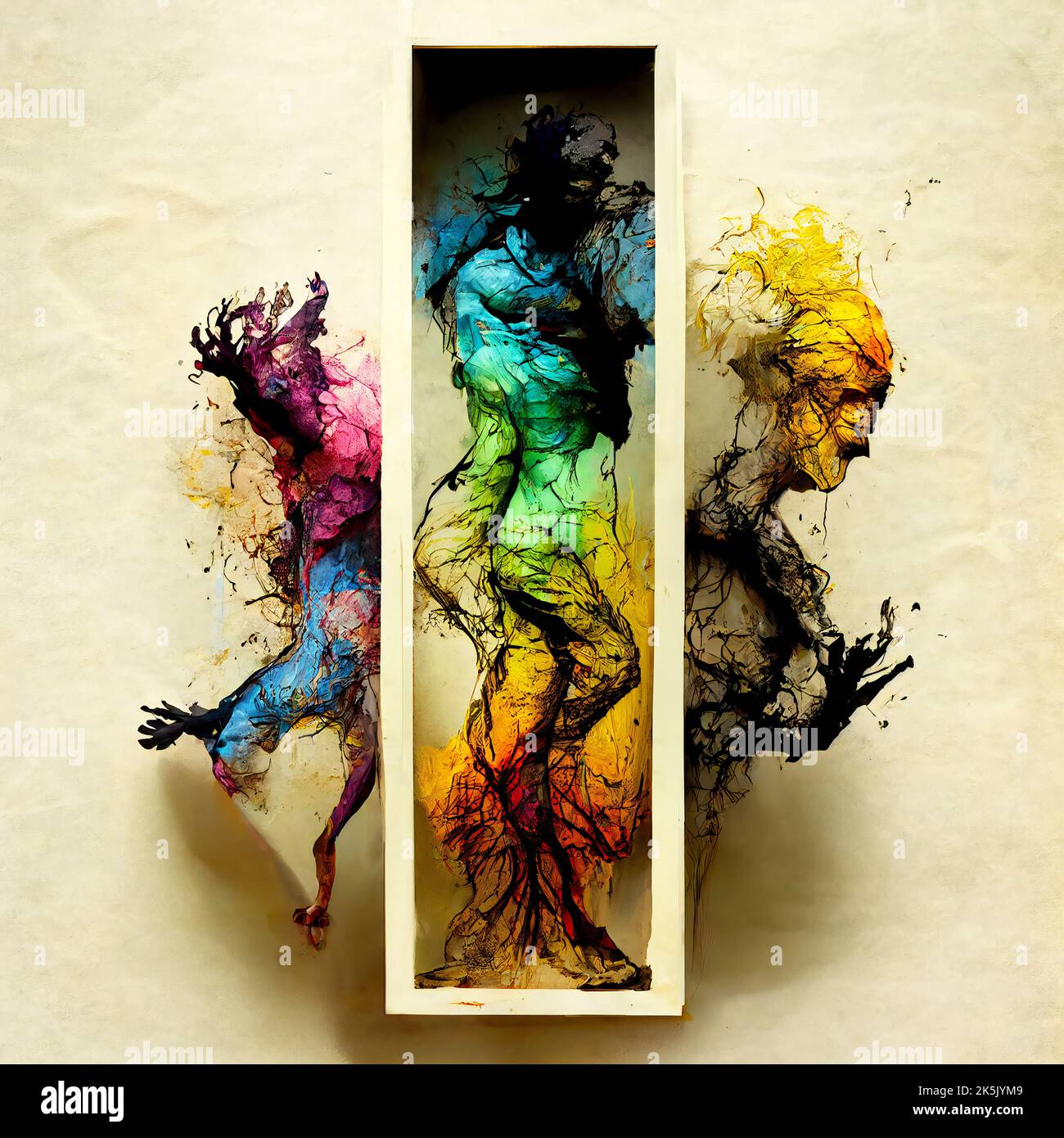 A sequence of ink blot art images based on color, a central shape and ...