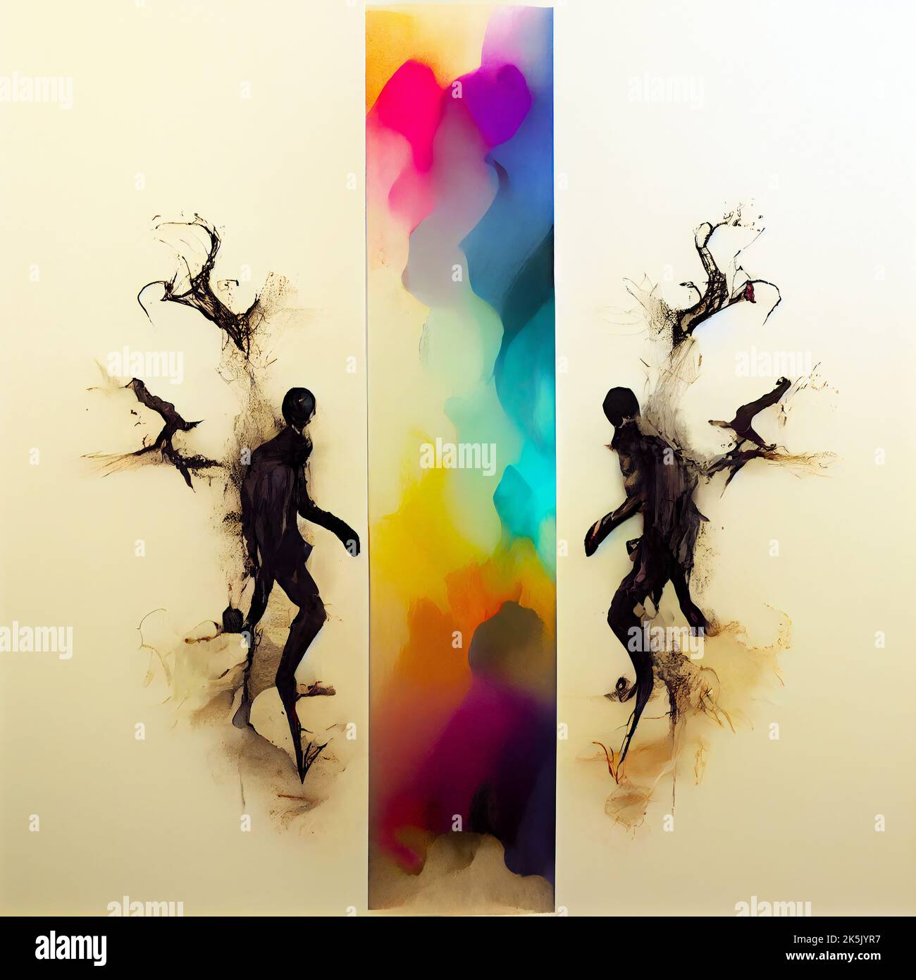 A sequence of ink blot art images based on color, a central shape and ...