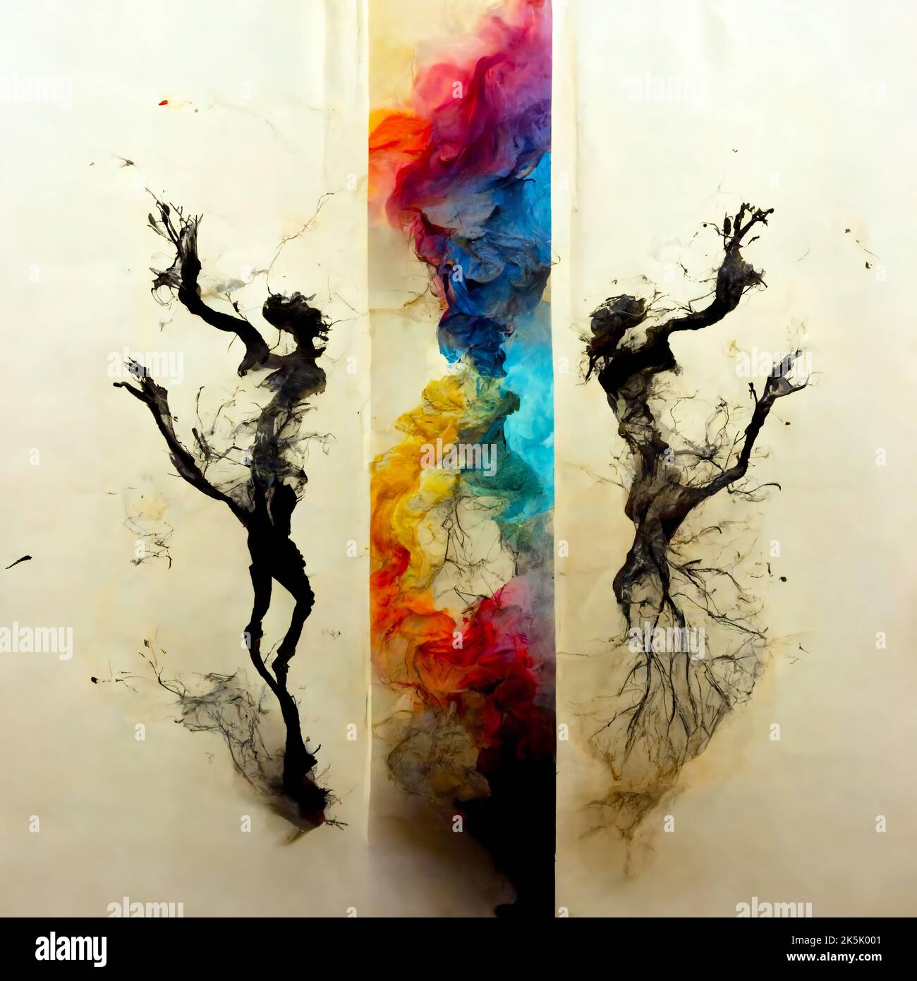 A sequence of ink blot art images based on color, a central shape and ...