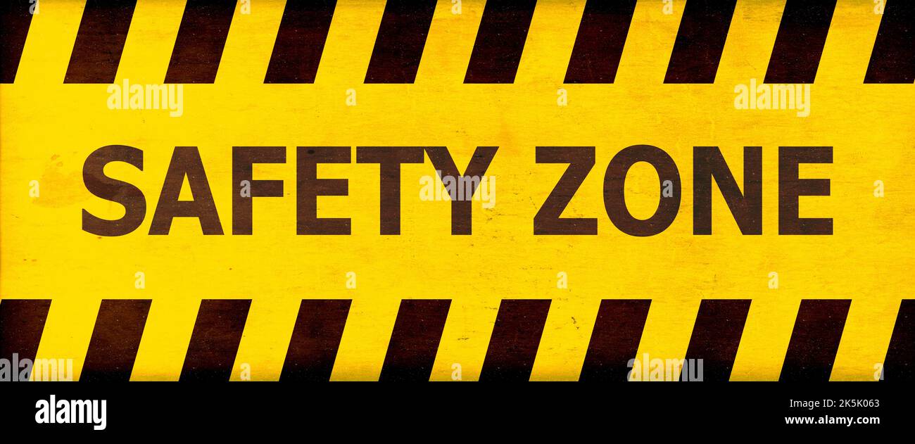 Safety zone label sign. Danger warning Stock Photo - Alamy