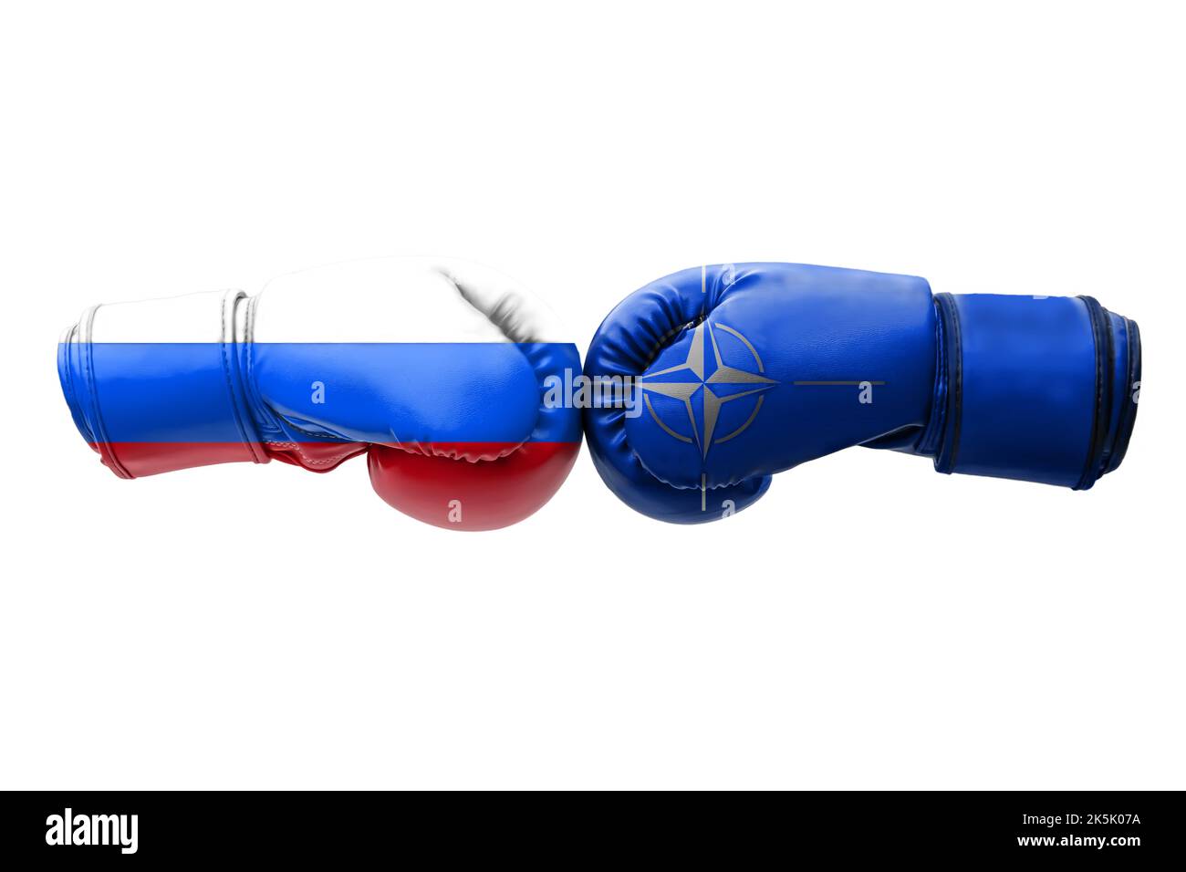 3D illustration flags of Russia and NATO on boxing gloves isolated on a ...