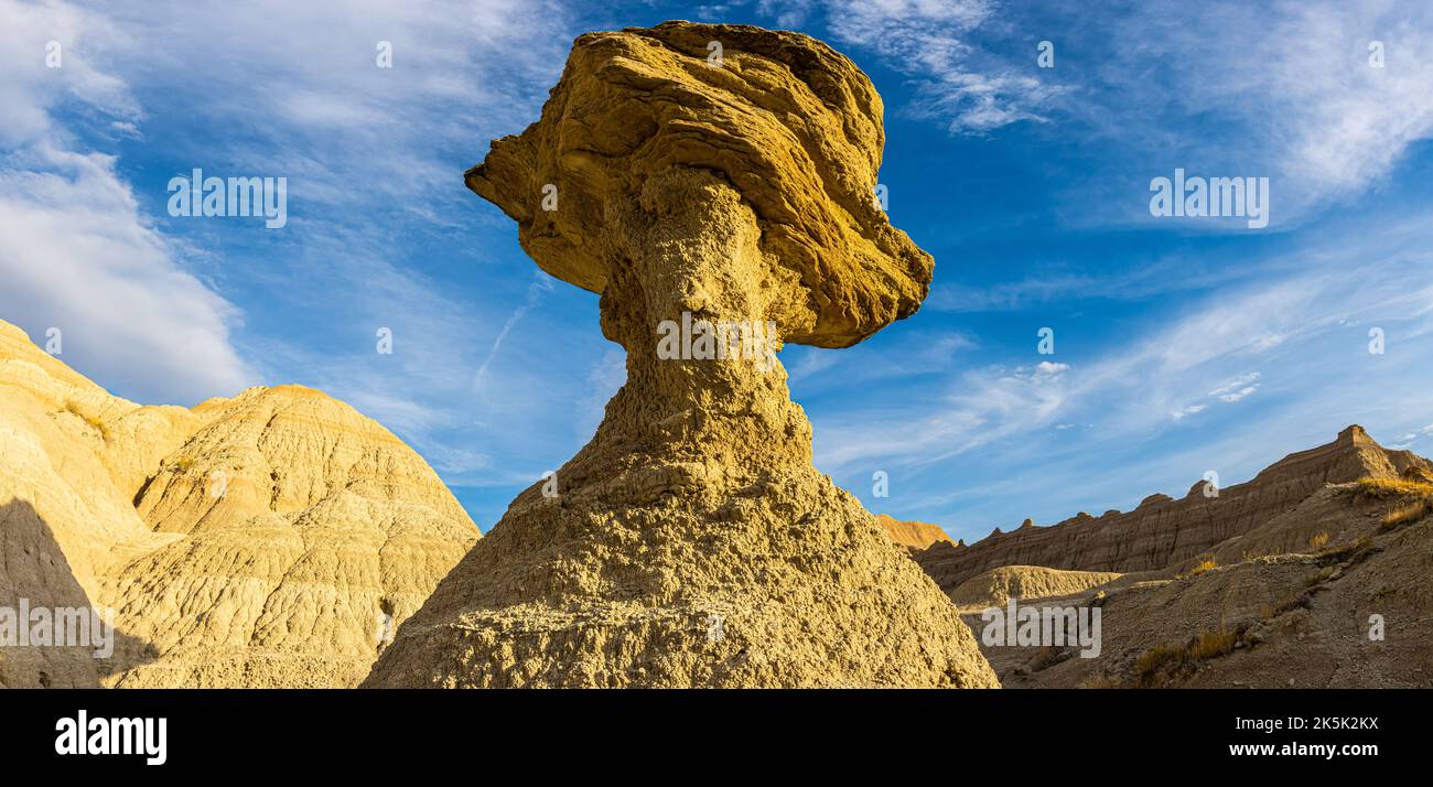 Toadstool Rock and The Peaks of Norbeck Pass, Badlands National Park, South Dakota, USA Stock ...