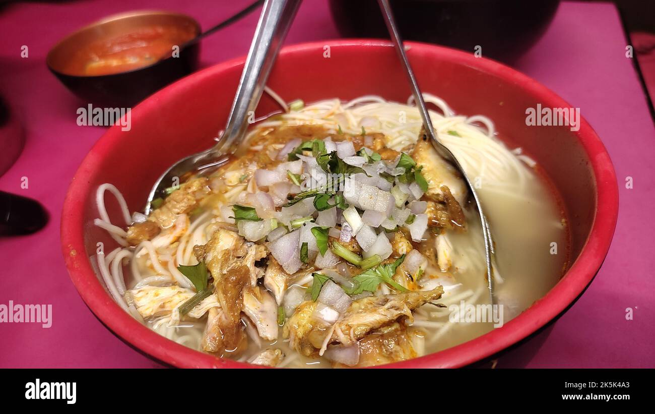 thukpa, a traditional noodles soup cooked in tibetan style served in a ...