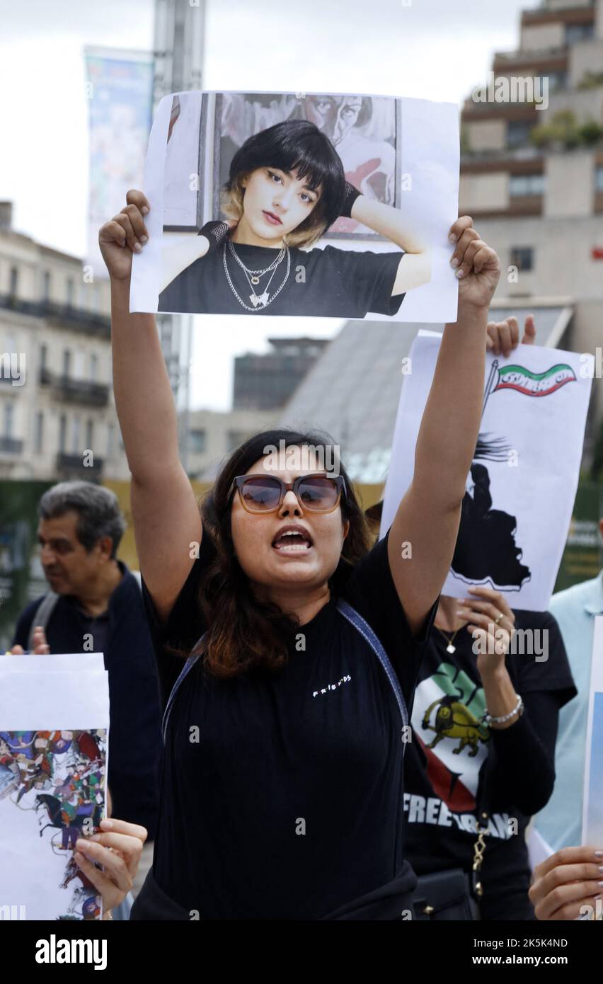 A protester attends a demonstration in support of Iranian woman Mahsa ...
