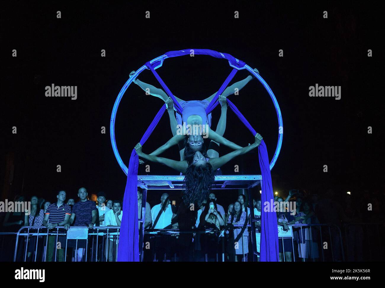 Malaga, Spain. 08th Oct, 2022. Acrobats perform at Plaza de la Marina ...