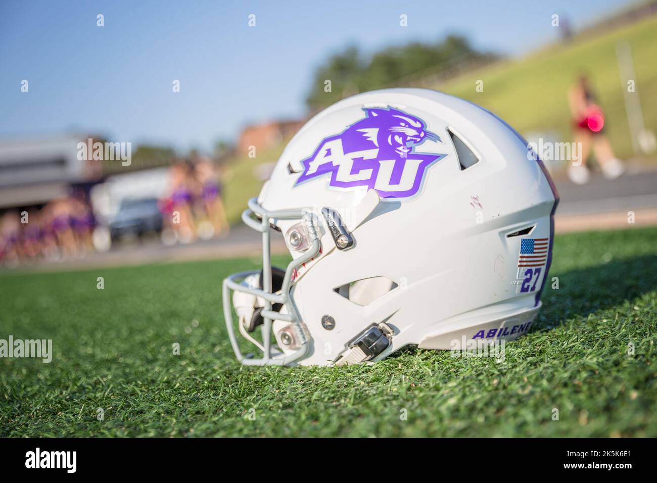 October 8, 2022: An ACU helmet sits on the field prior to the NCAA football game between the ...