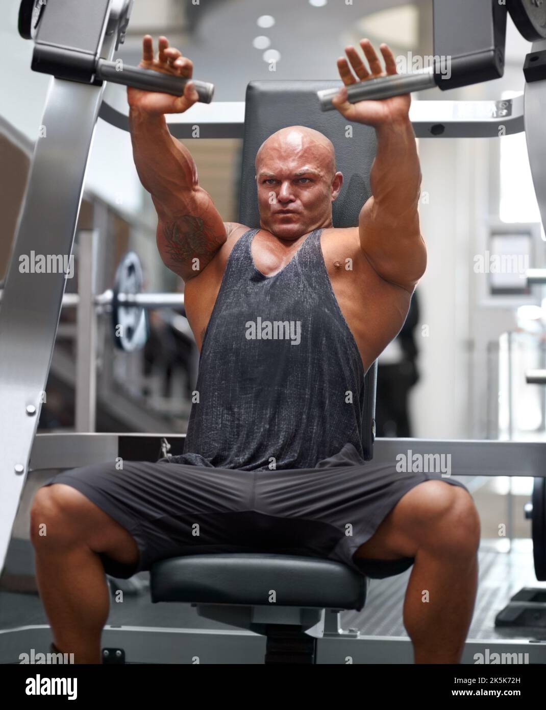 Beautifully built. a male bodybuilder using exercise equipment at the ...