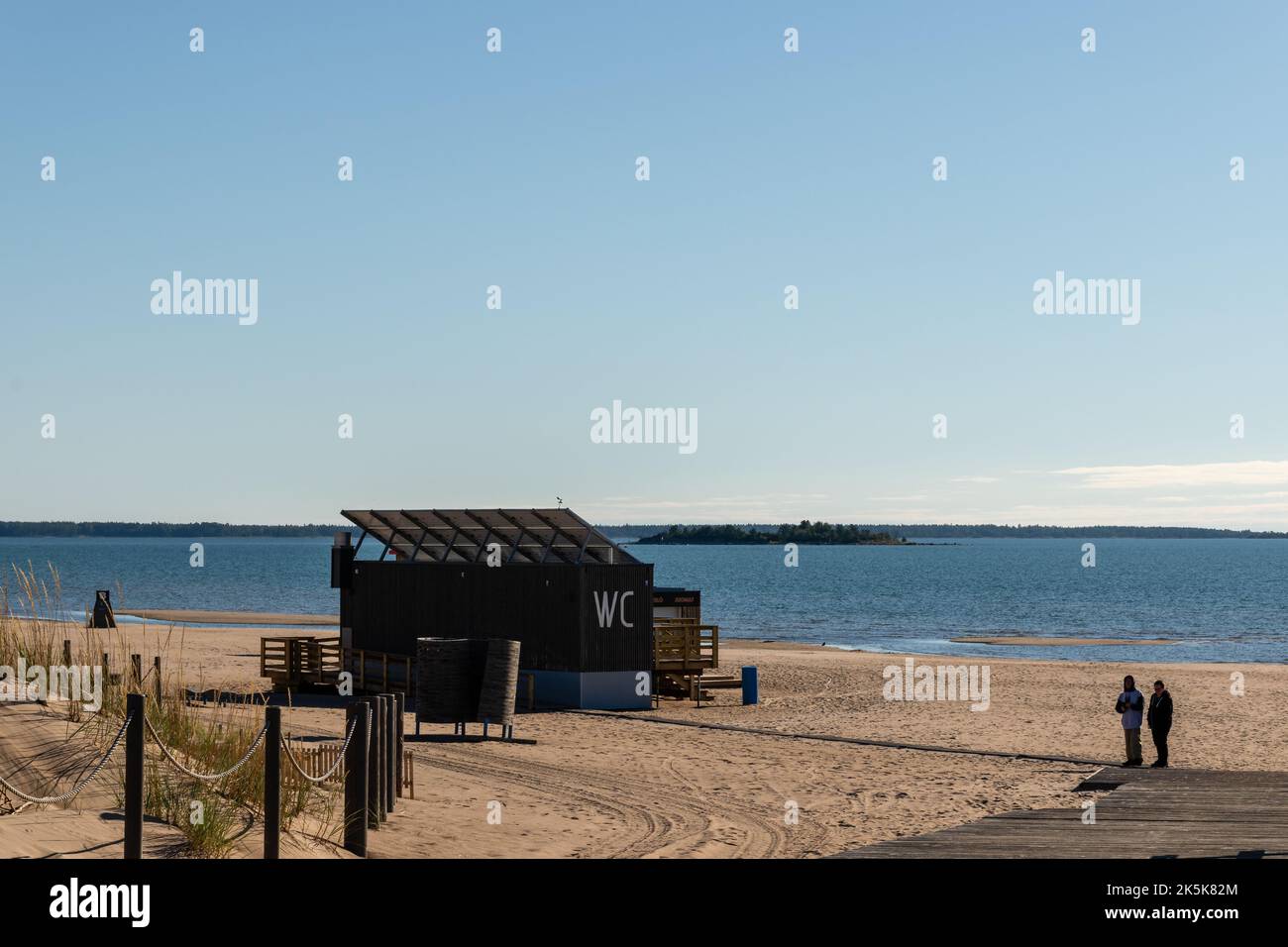 Yyteri, Pori, Finland. September 5, 2022. Public toilet building on ...