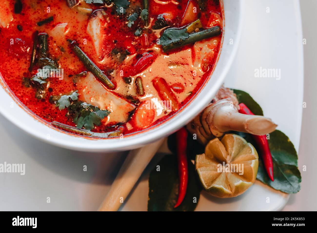 Tom Yum kung Spicy Thai soup with shrimp lime and red chilli Stock ...
