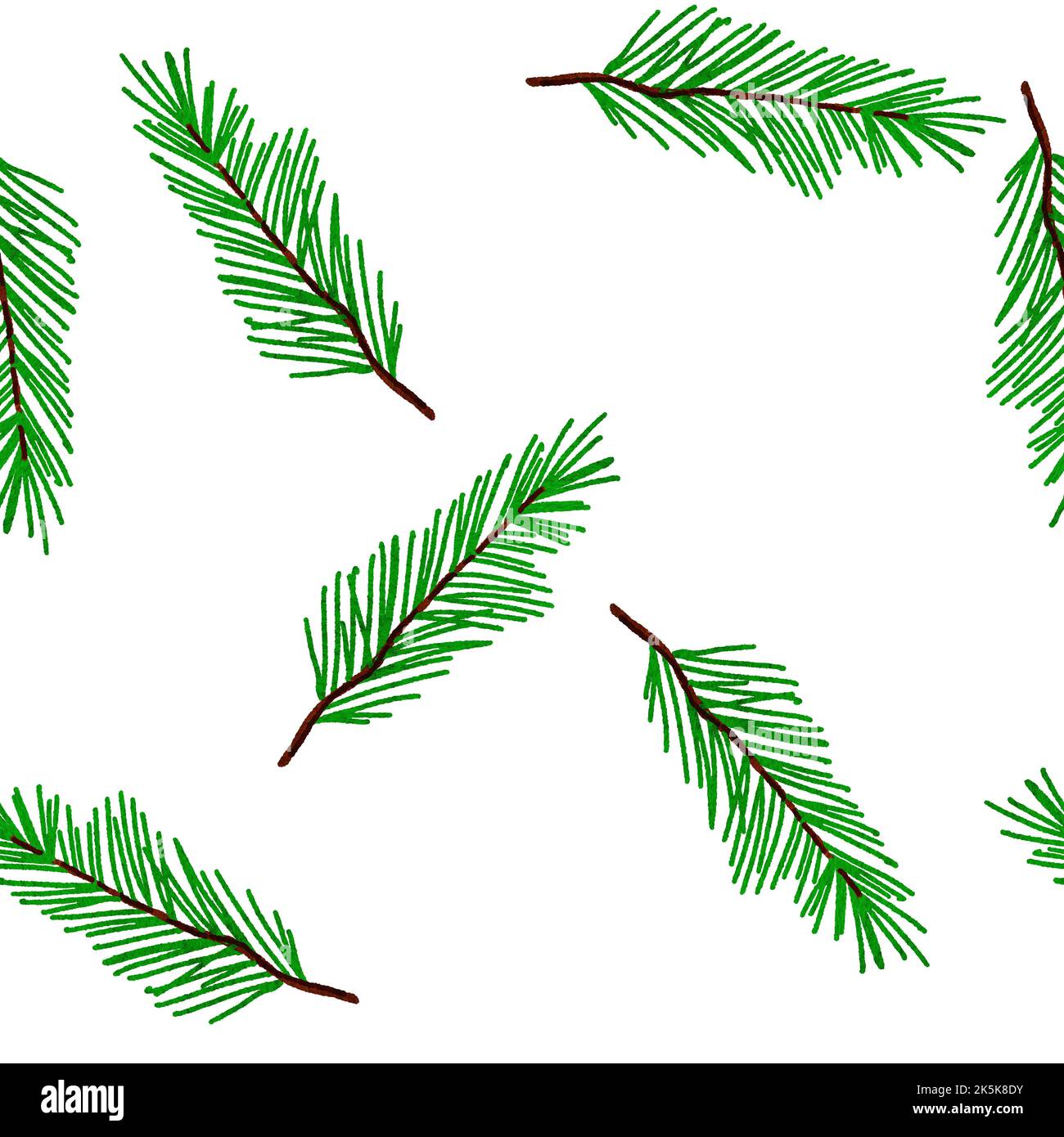 Watercolor hand drawn seamless pattern with pine fir tree branches ...
