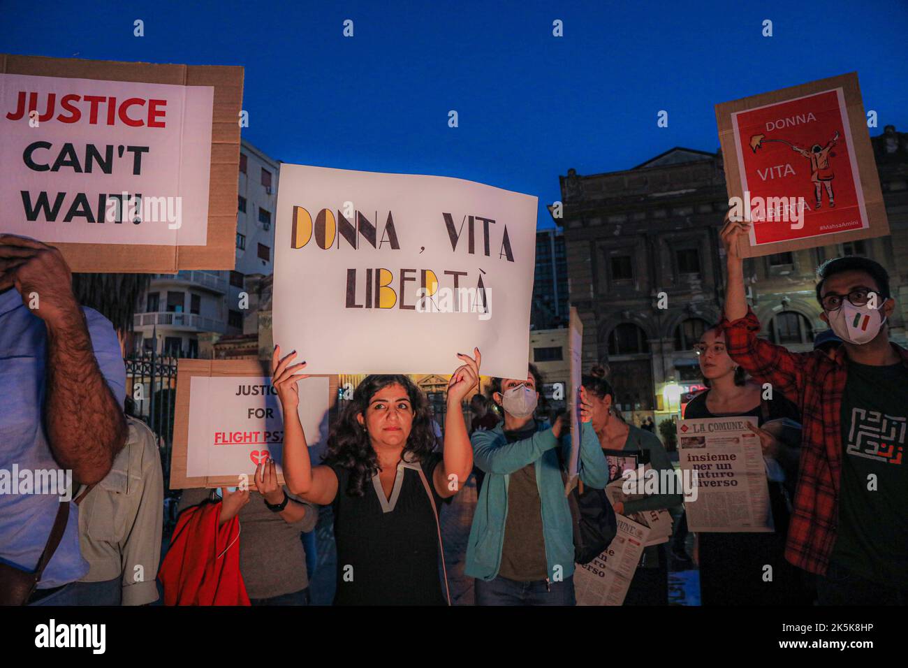 Palermo, Italy. 7th Oct, 2022. Hundreds protest in Palermo against the ...
