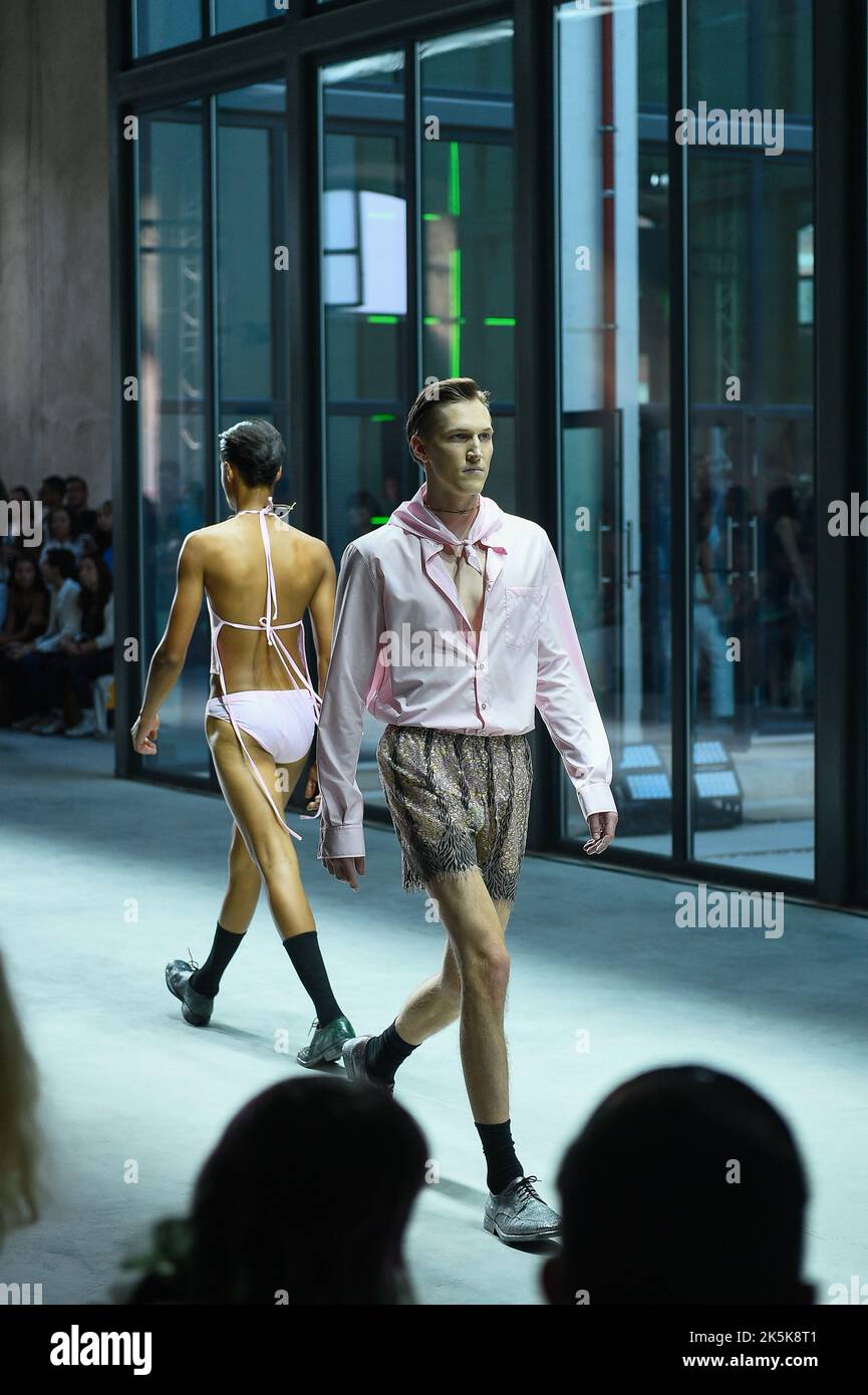 Model walk the runway during Filipe Augusto fashion show at ModaLisboa Oasis, Lisbon Fashion ...