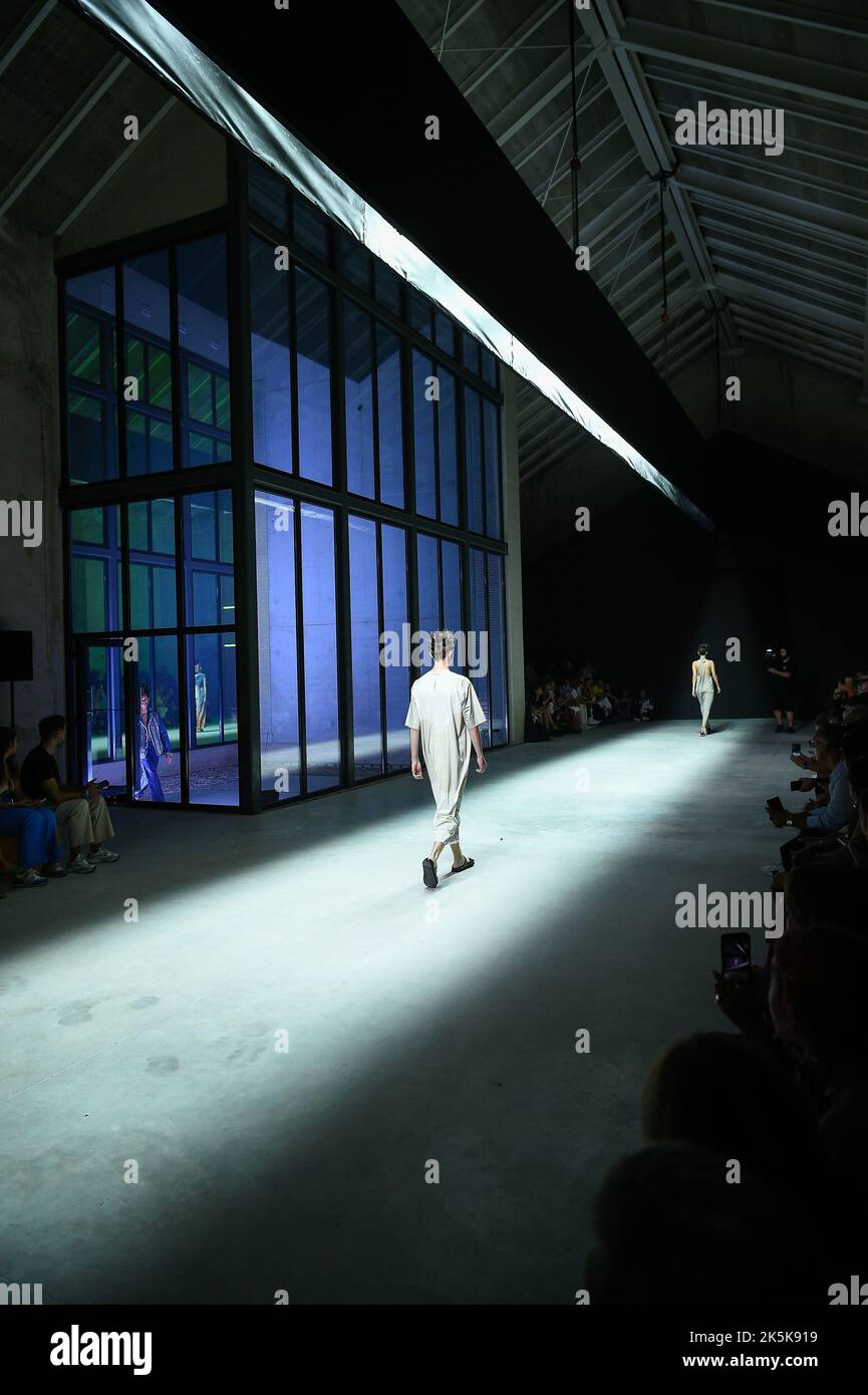 A model walks the runway during Kolovrat fashion show at ModaLisboa ...