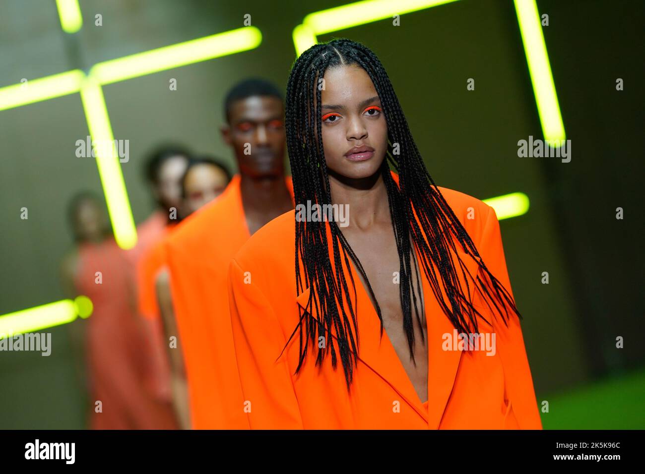 A model walks the runway during Luis Carvalho fashion show at ...