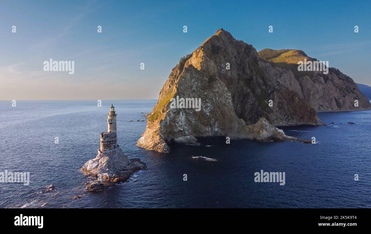 Aerial View The abandoned lighthouse Aniva in Sakhalin Island,Russia ...