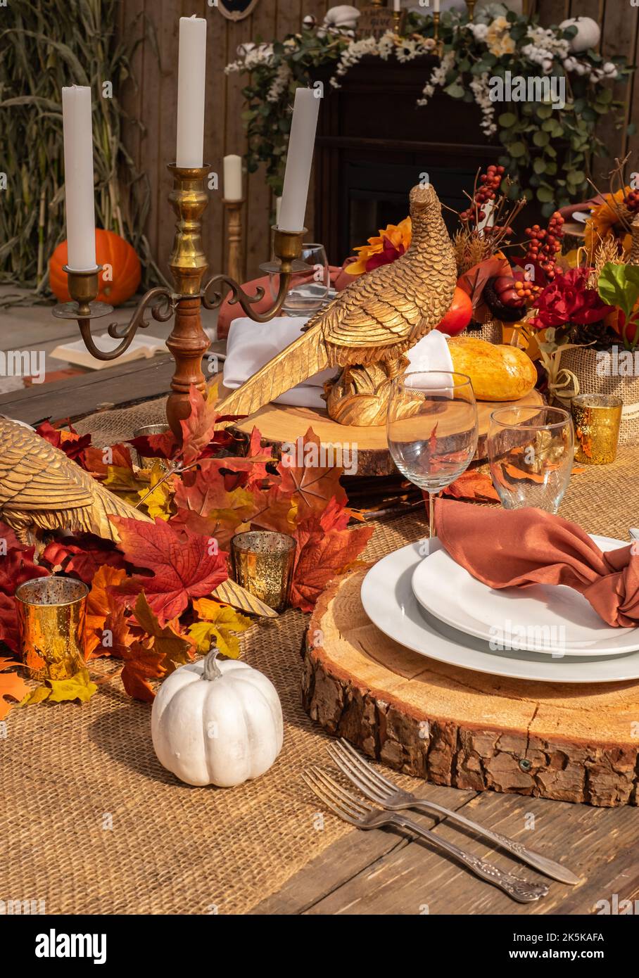 Traditional thanksgiving celebration pumpkins sunlight romantic rustic ...