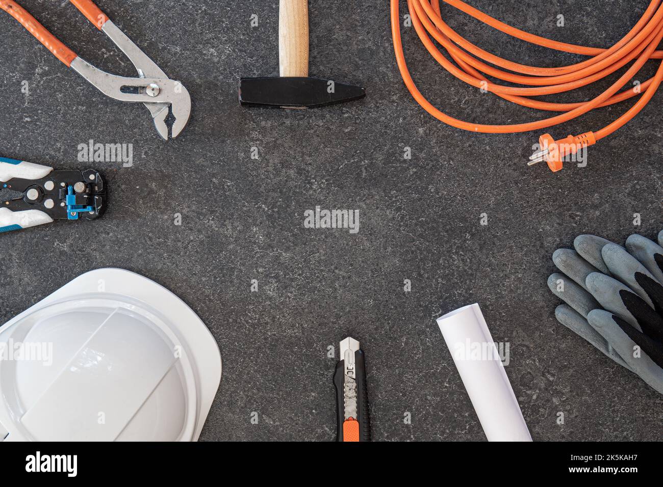 Set of repair tools on textured dark background, flat lay Stock Photo ...