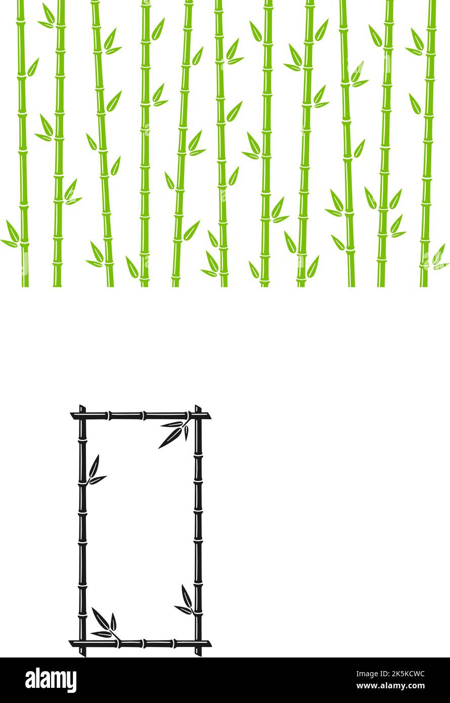 Black bamboo stalk rectangle frame. Vertical natural text box. Bamboo ...