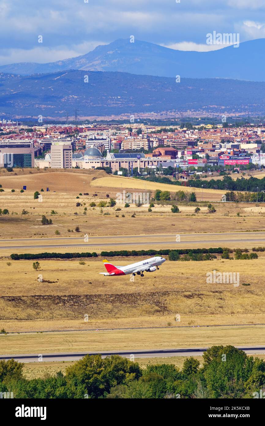 Madrid, Spain, October 30, 2022: Oneworld airline plane taking off from ...