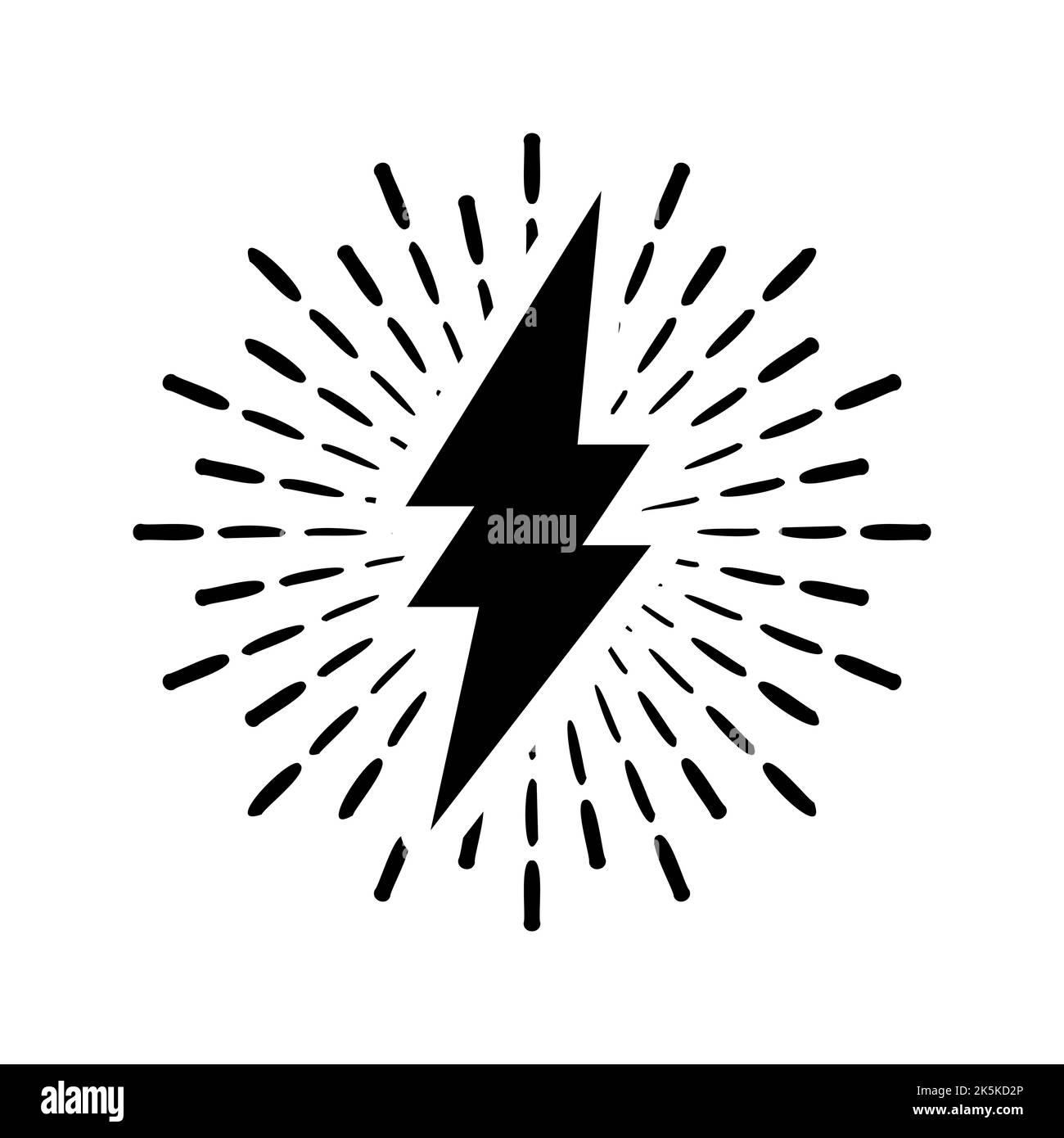 Vintage lightning bolt and sun rays isolated on white background ...