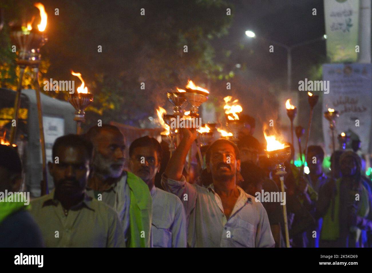 Lahore, Punjab, Pakistan. 8th Oct, 2022. Pakistani people light ...