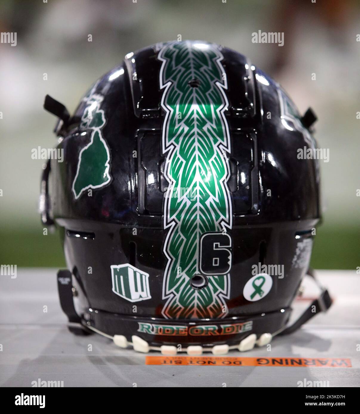 October 8, 2022 - A Hawaii football helmet on the bench during a game ...