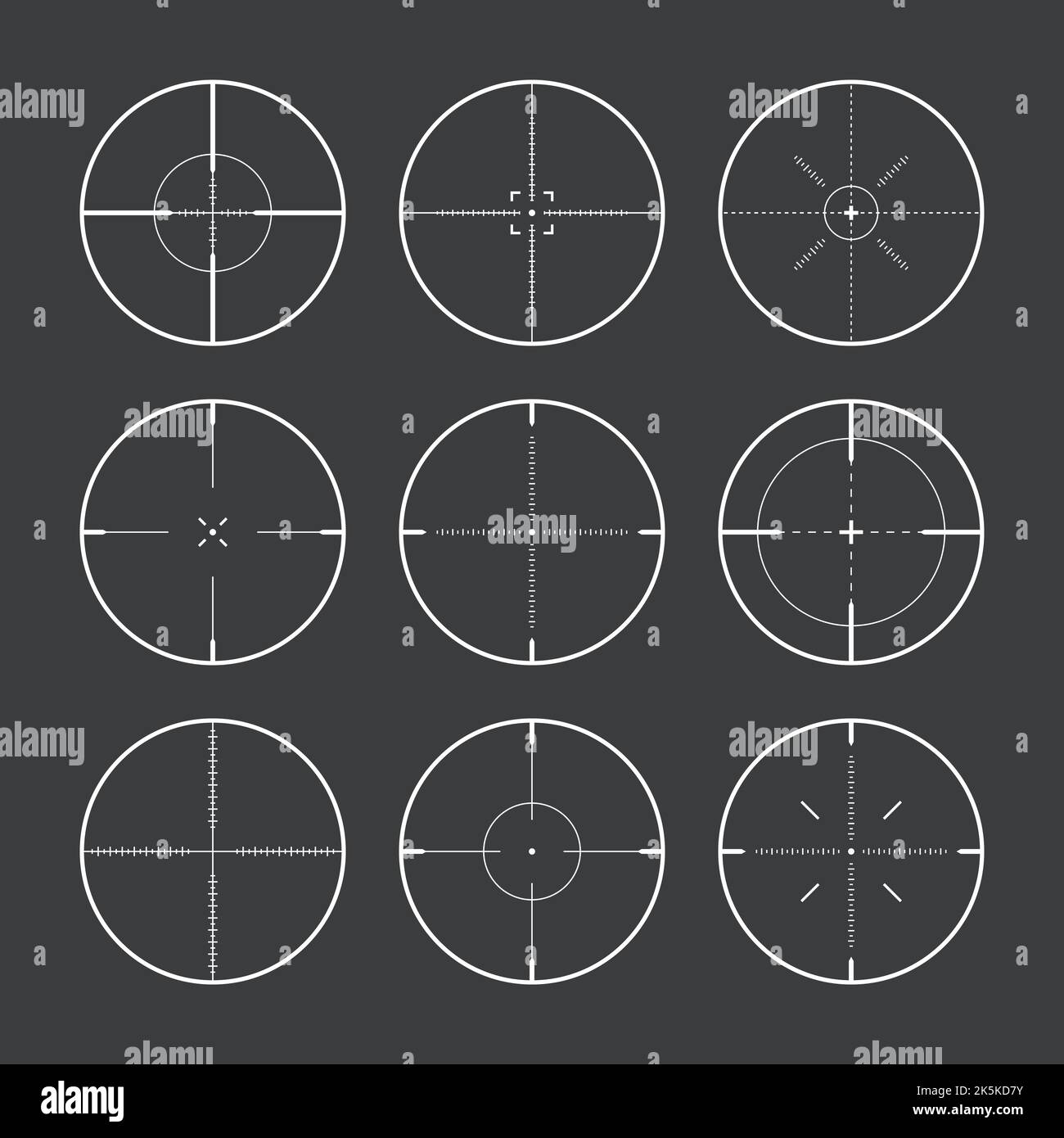 Various sniper rifle sights, weapon optical scope crosshair. Hunting ...