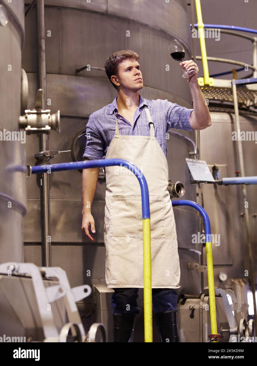 Not quite up to scratch yet...A young wine maker testing a batch of his ...