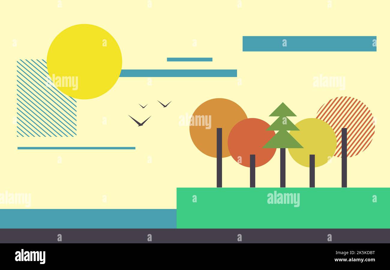Vector illustration in the style of cubism autumn forest next to the ...