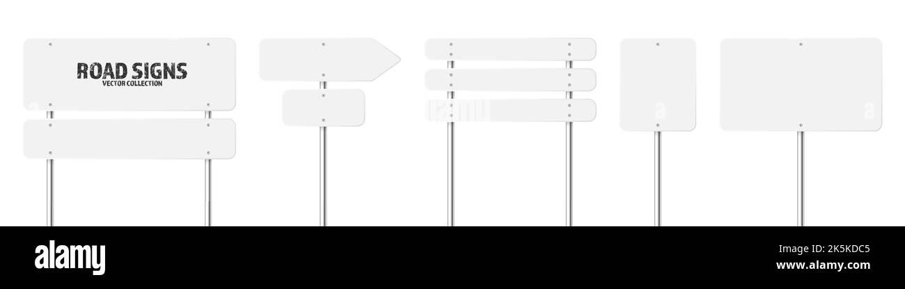 Various road, traffic signs. Highway signboard on a chrome metal pole ...