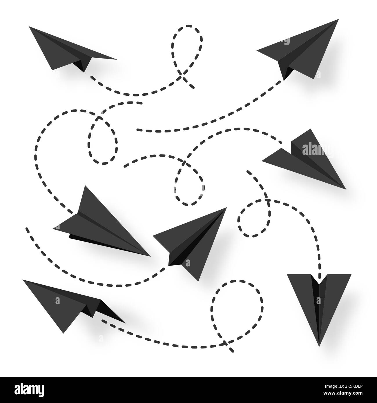 Various realistic black paper planes collection. Handmade origami ...