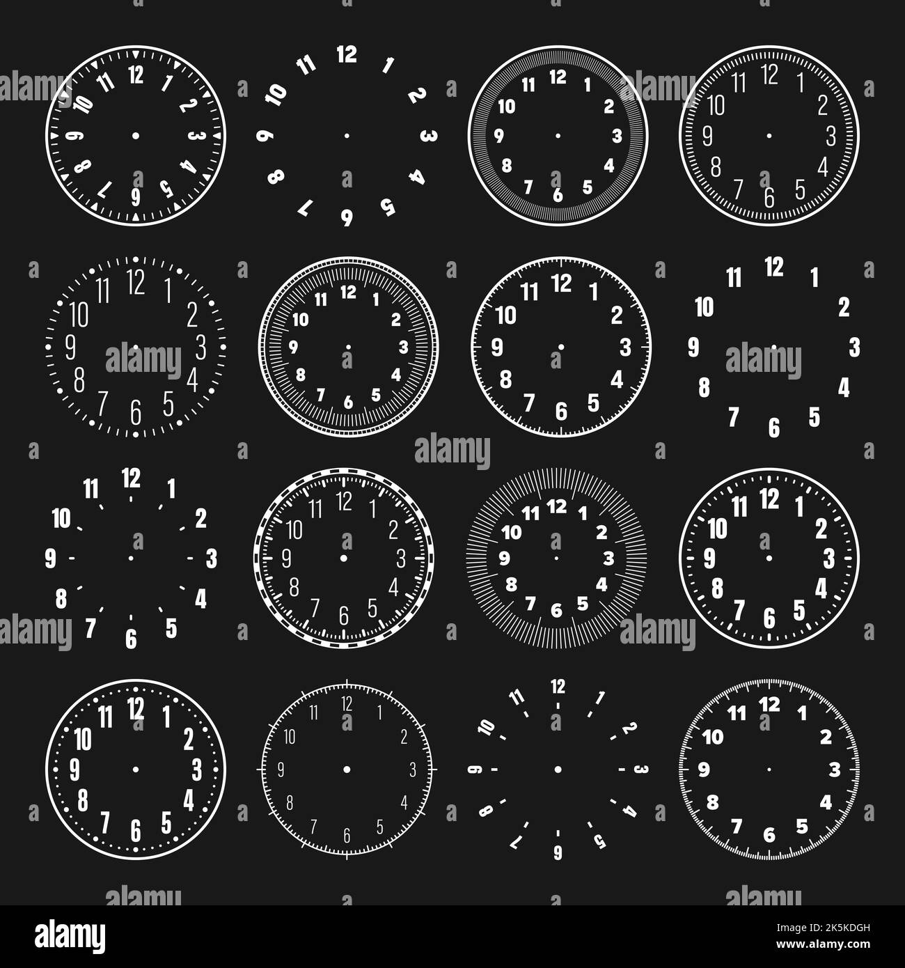 Mechanical clock faces with arabic numerals, bezel. White watch dial ...