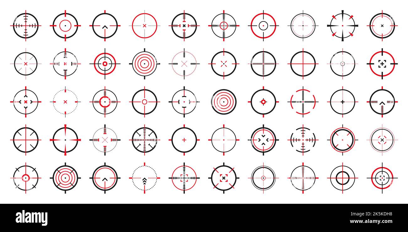 Crosshair, gun sight vector icons. Bullseye, black target or aim symbol ...