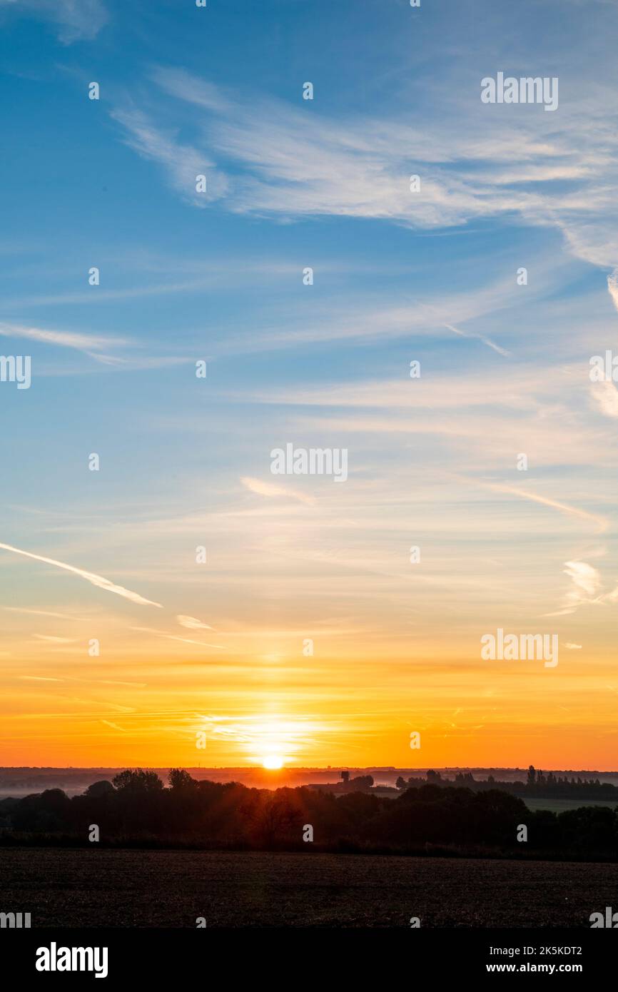 Sunrise over the Kent landscape looking towards the Isle of Thanet ...