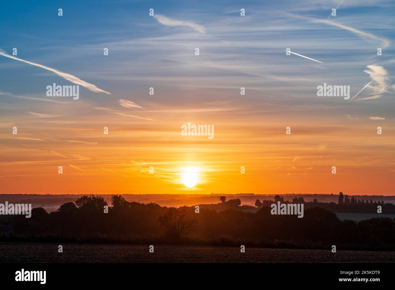 Sunrise over the Kent landscape looking towards the Isle of Thanet ...
