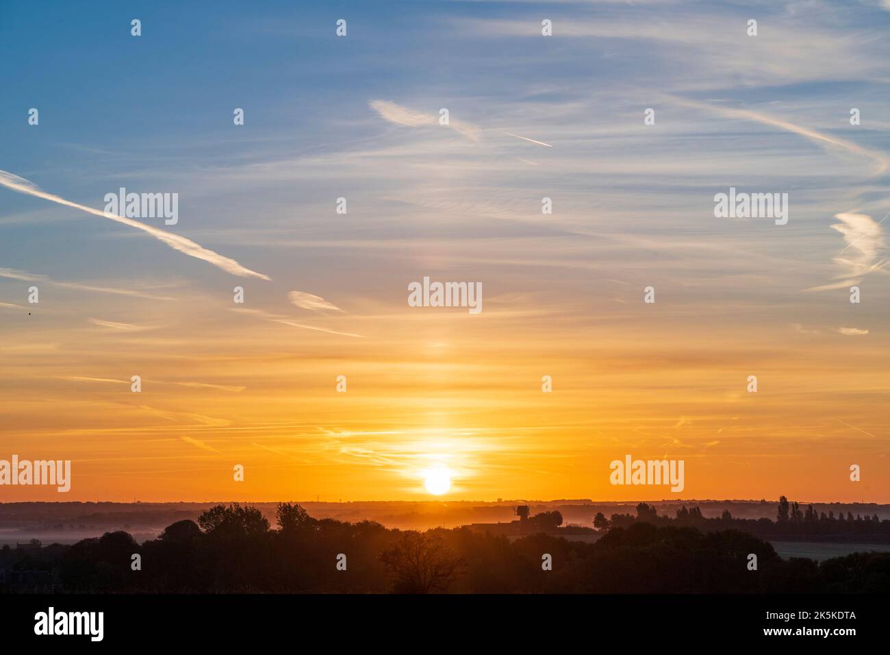 Sunrise over the Kent landscape looking towards the Isle of Thanet ...