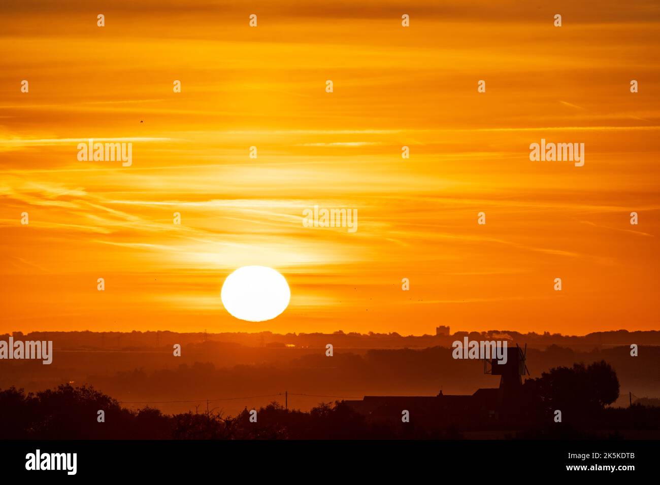 Sunrise over the Kent landscape looking towards the Isle of Thanet ...