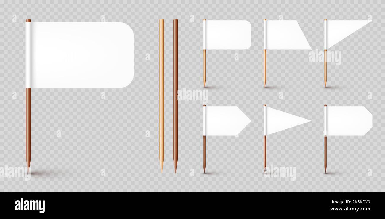 Realistic various toothpick flags. Wooden toothpicks with white paper ...