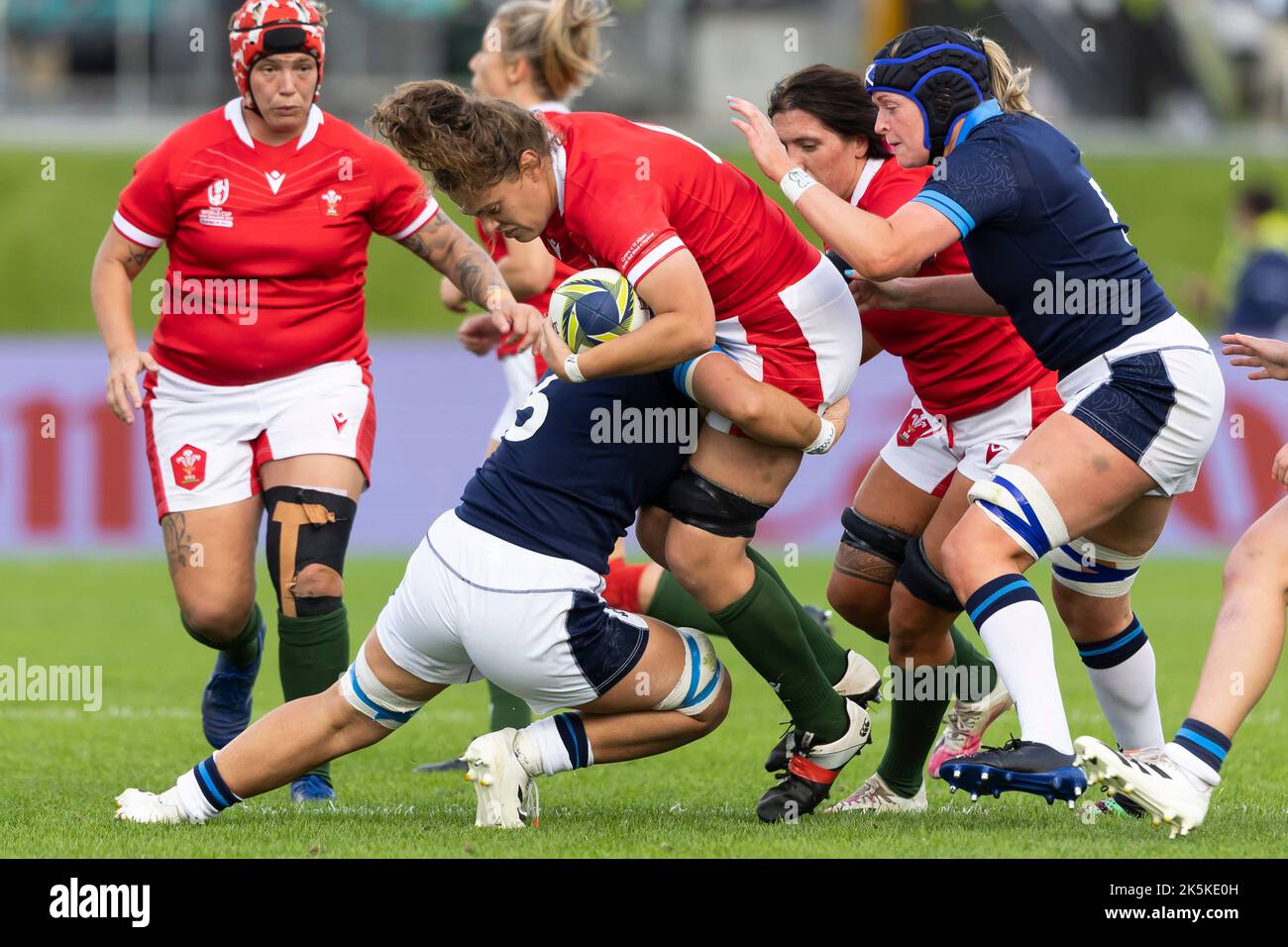 Wales Natalia John is tackled by Scotland's Rachel Malcolm during the ...