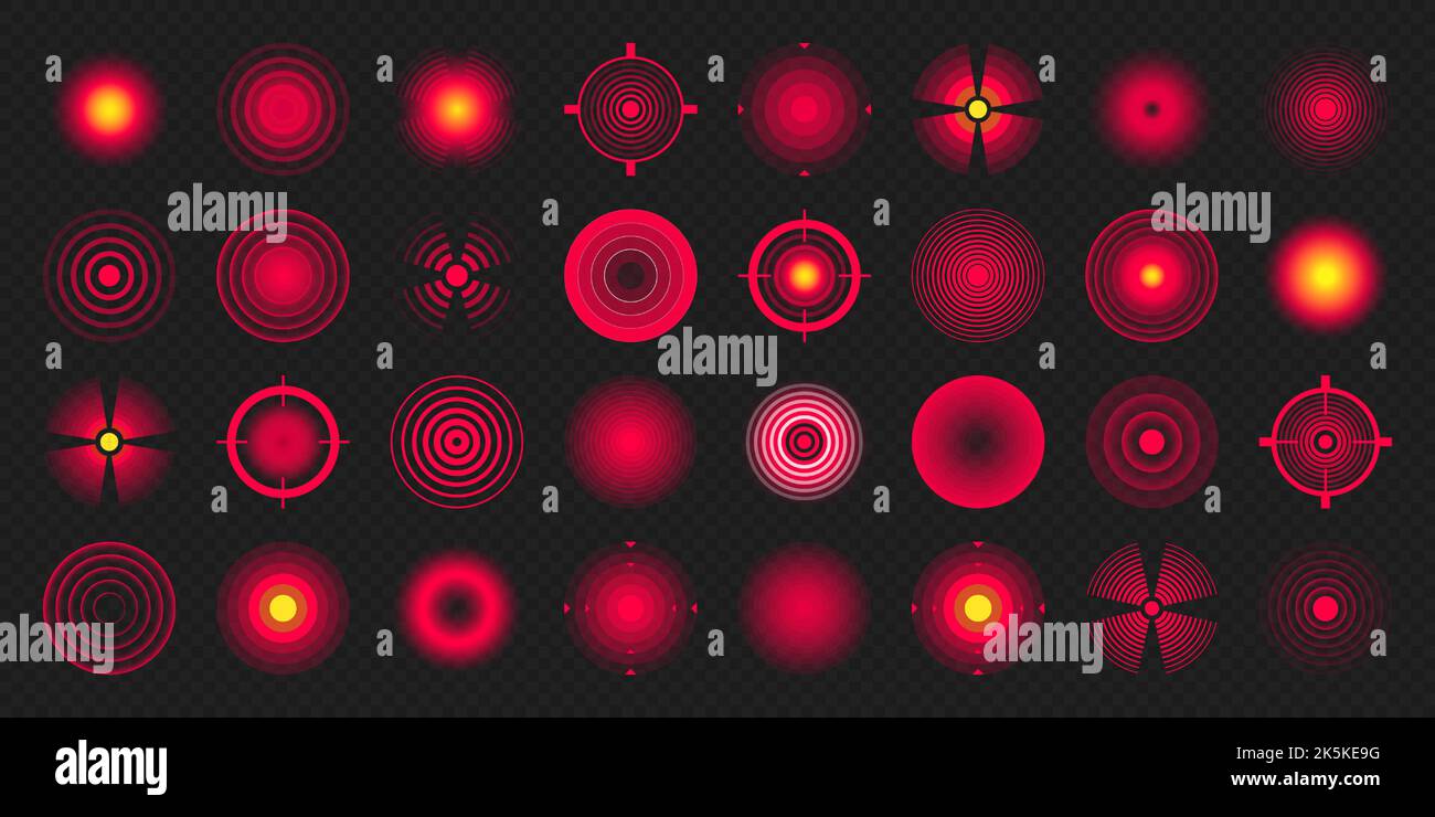 Pain localization marks. Painful area, aching spot. Red circles ...