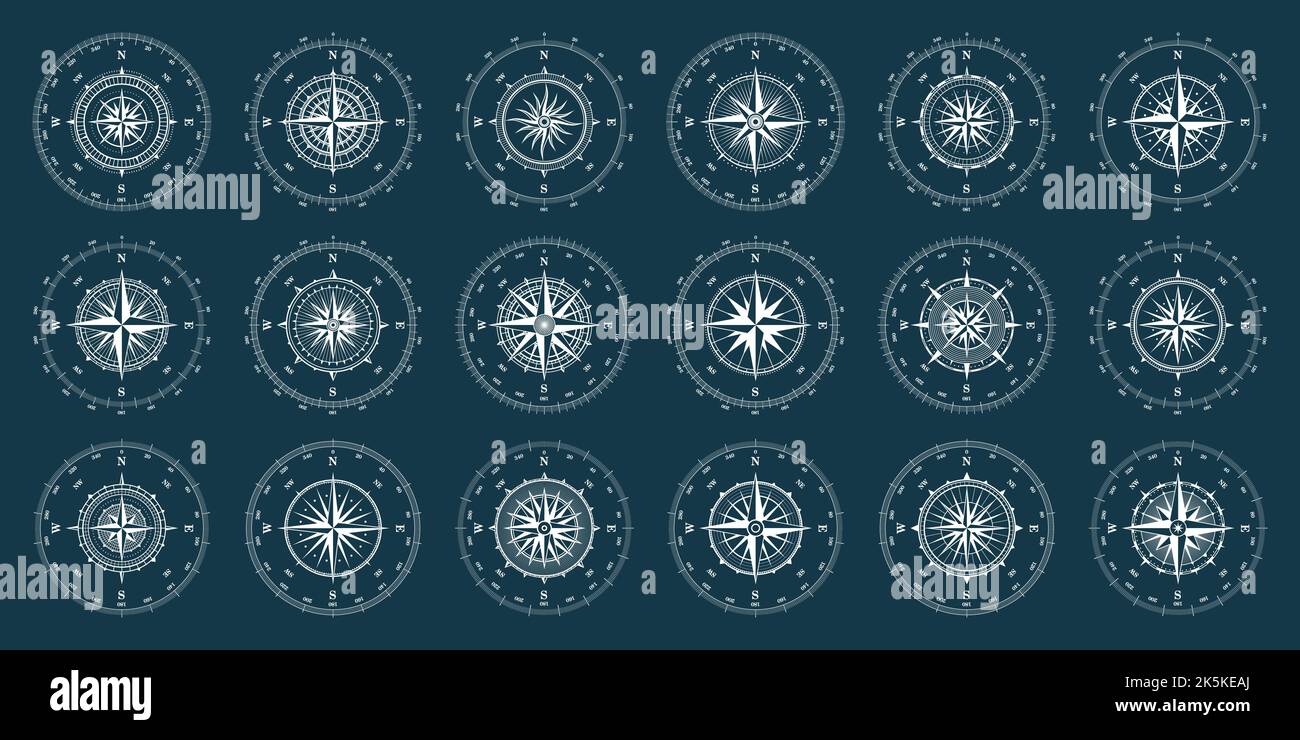 Vintage marine wind rose, nautical chart. Monochrome navigational ...