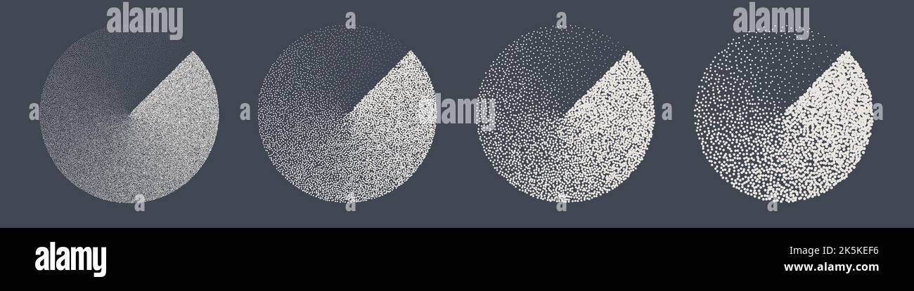Round shaped dotted objects, stipple elements. Fading gradient ...