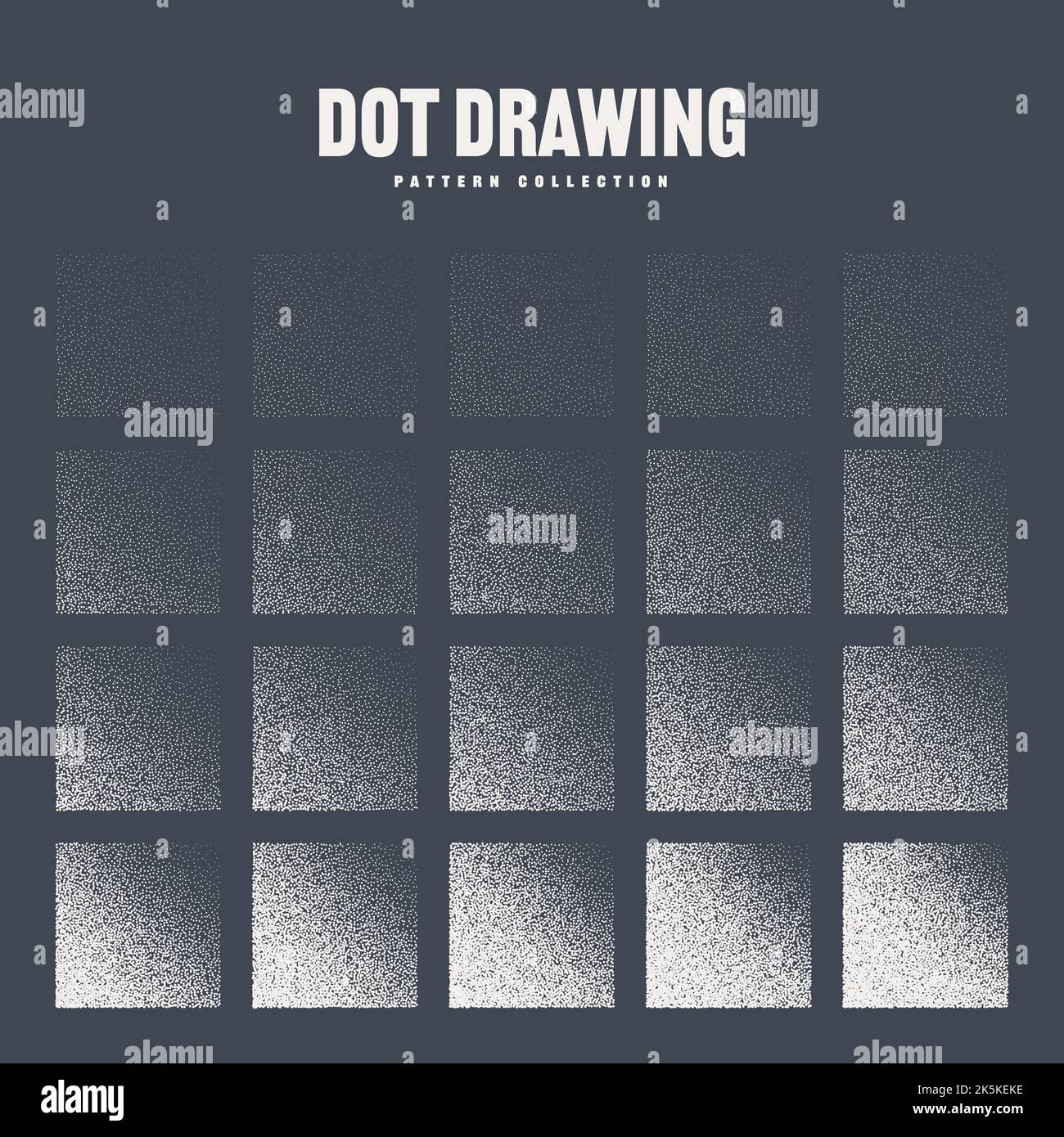 Square shaped dotted objects, stipple elements. Stippling, dotwork ...